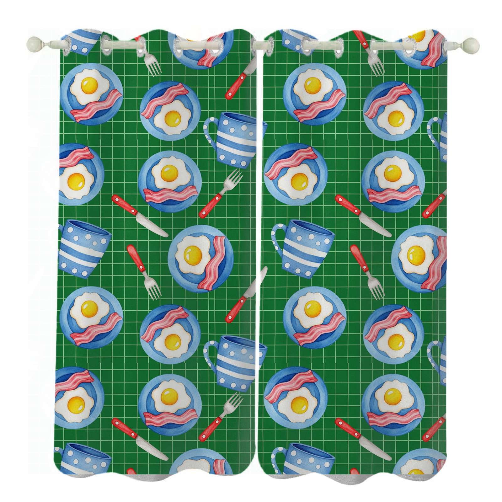Breakfast pattern eggs bacon mugs Sunshade Curtains Home Bedroom Living ...