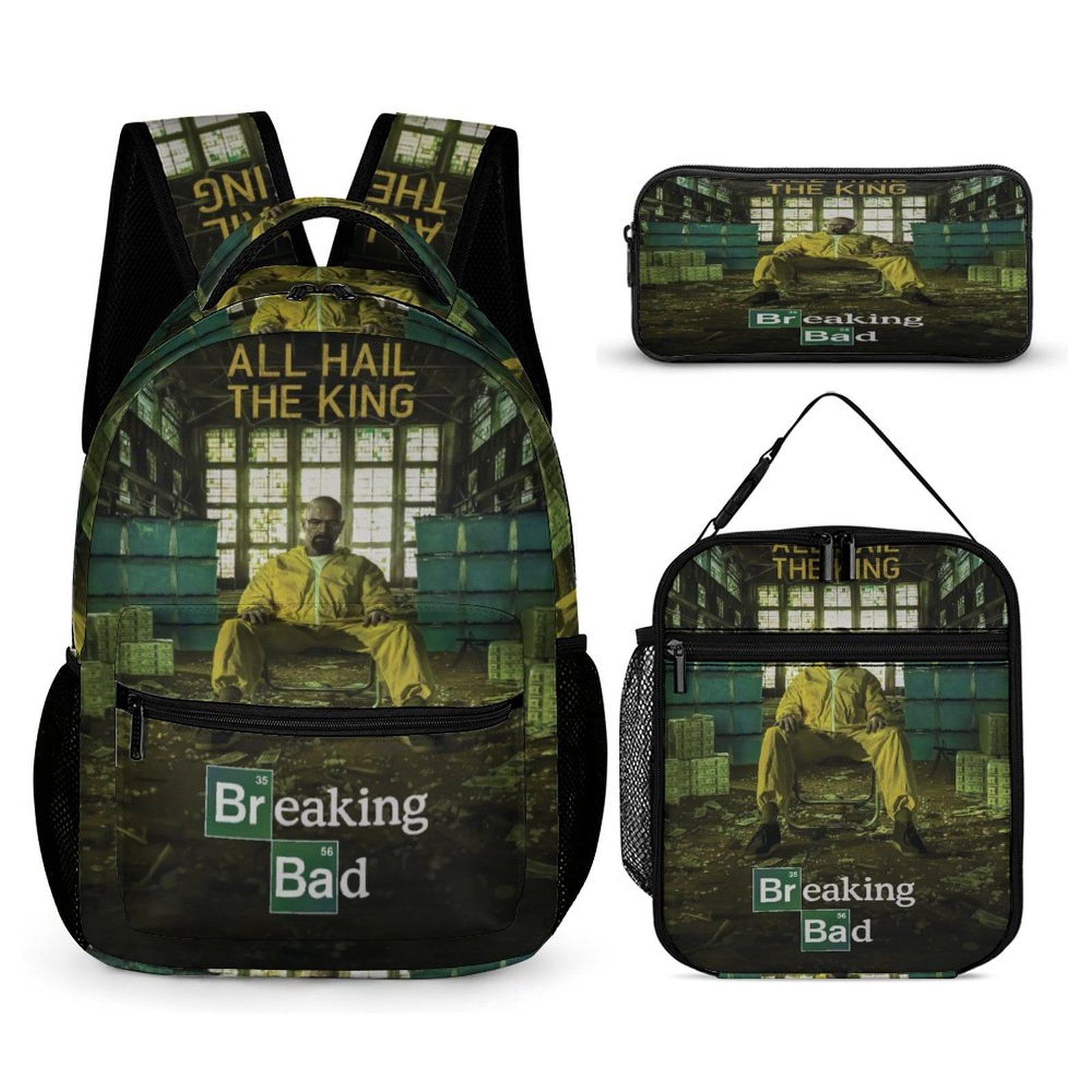 Breaking Bad 3 Piece Backpack Set Anime Casual Daypack with Lunch Bag ...