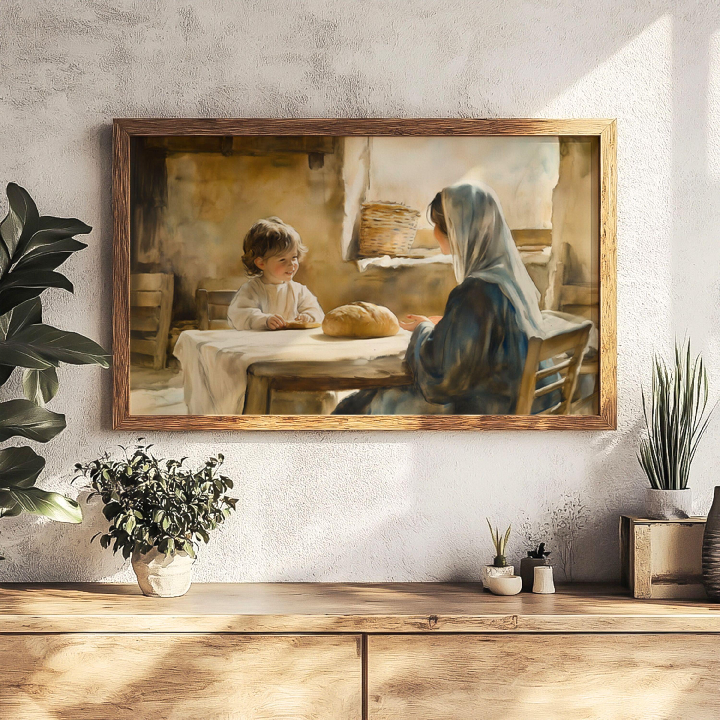 Breaking Bread Jesus And Mother Mary Matte Print Christian Home Wall ...