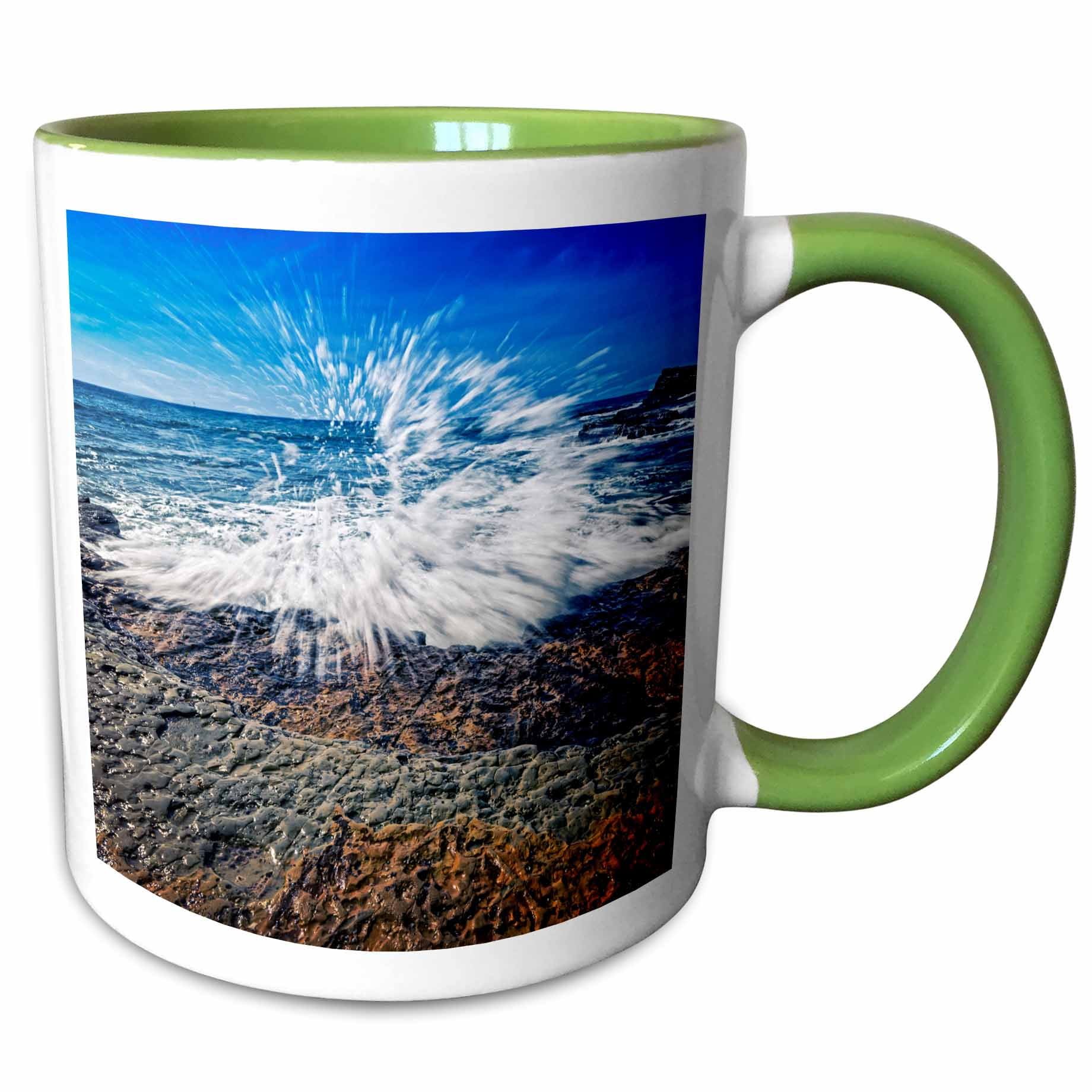 Breaking Wave at Point Loma Seashore 15oz Two-Tone Green Mug mug-200311 ...