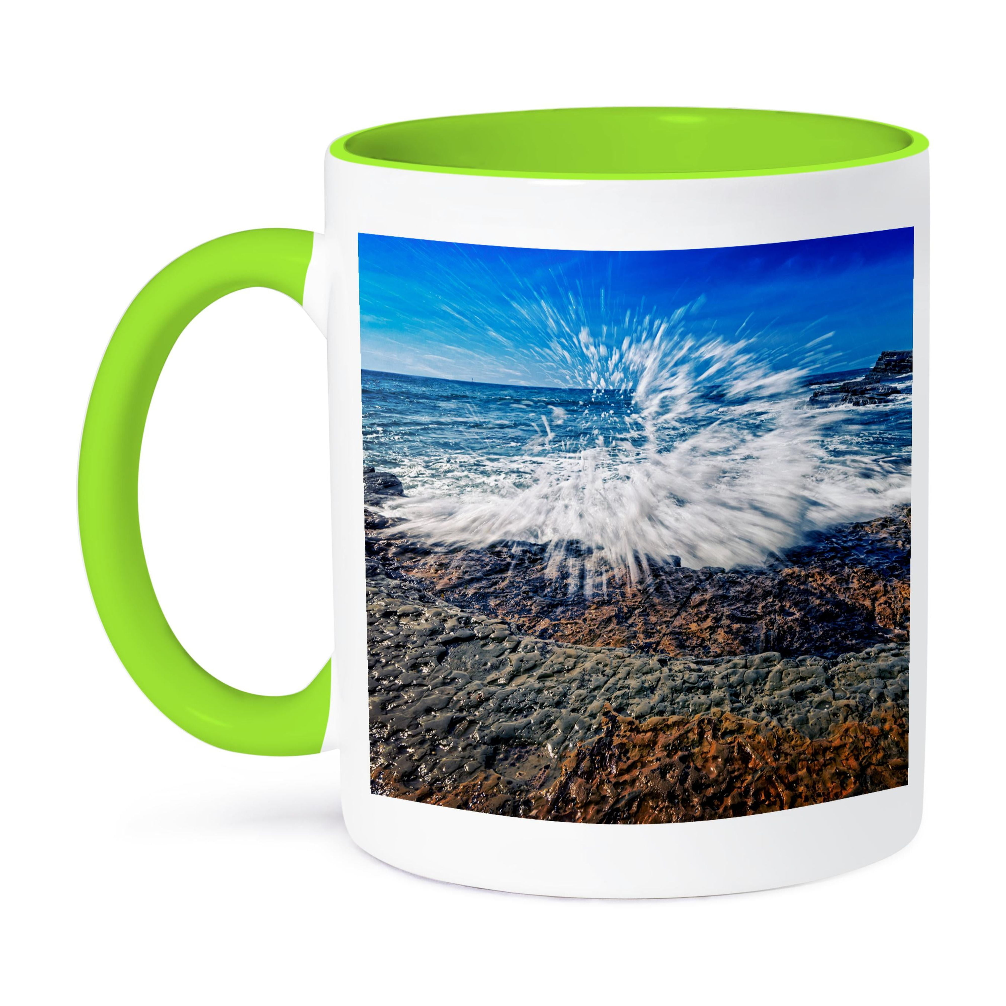 3dRose, Breaking Wave at Point Loma Seashore, 15oz Two-Tone Green Mug ...