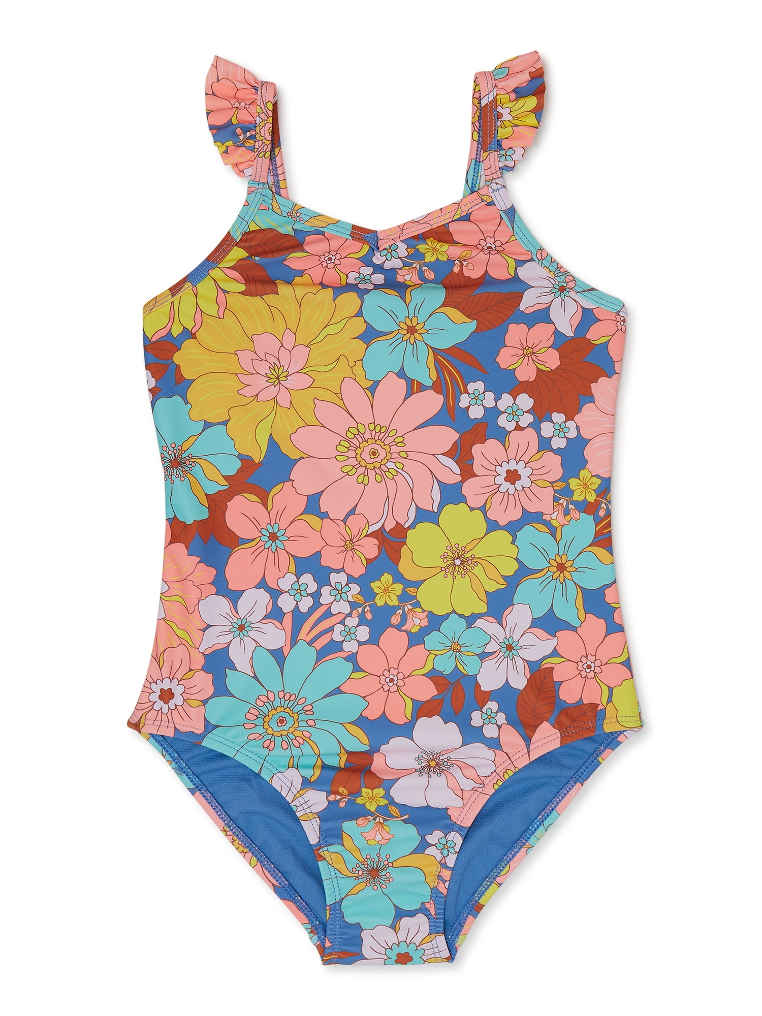Breaking Waves Girls Floral Ruffle Strap Swimsuit, 1-Piece, Sizes 7-16 ...
