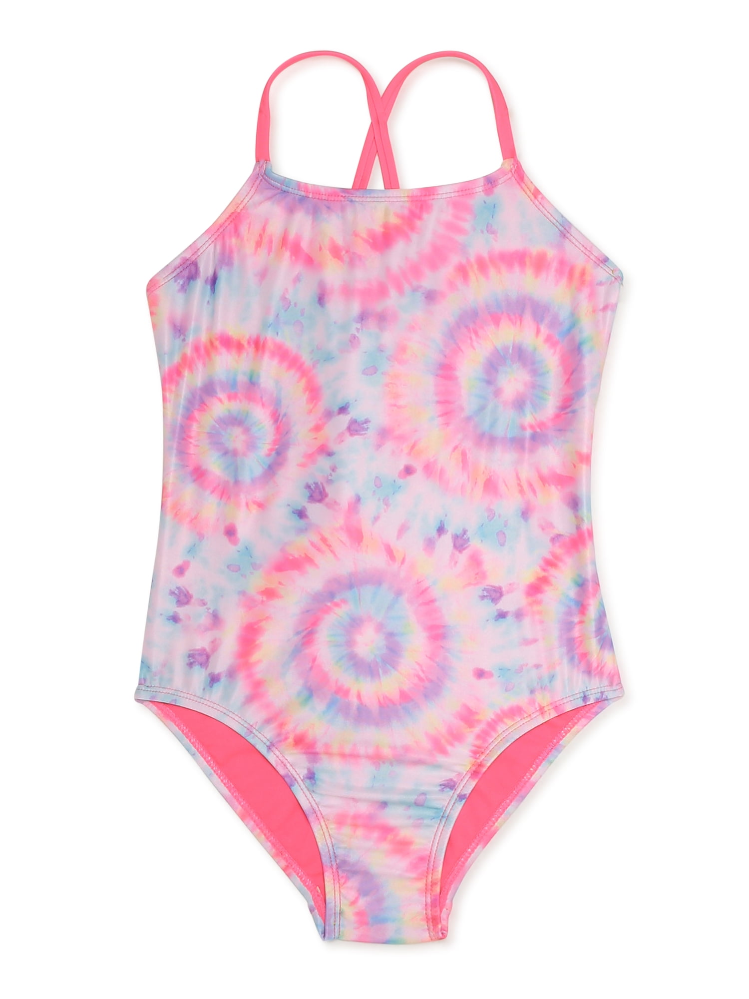 Breaking Waves Girls’ Lace Up Back One-Piece Swimsuit, Sizes 7-16 ...