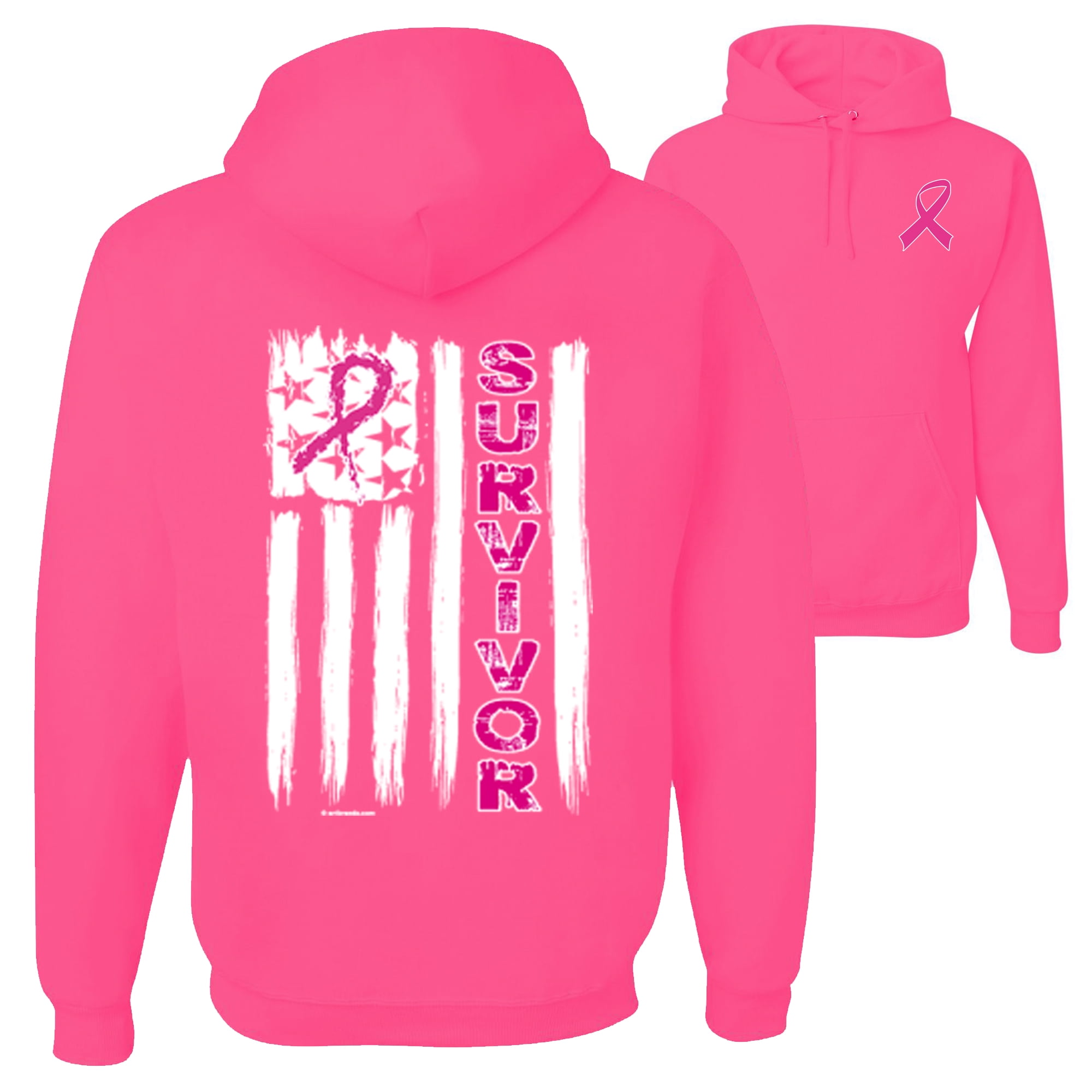 Breast Cancer Awareness American Flag Front & Back Mens Hoodies, Neon ...