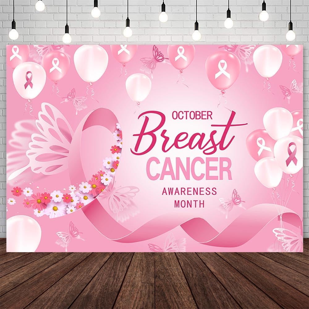 Breast Cancer Awareness Backdrop Banner with 6x4ft, Hope Faith Strength ...