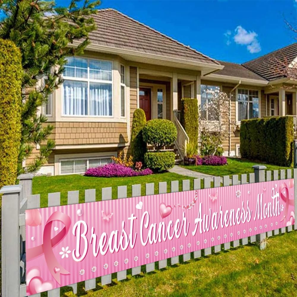 Breast Cancer Awareness Backdrop Banner, Hope Faith Strength Courage ...
