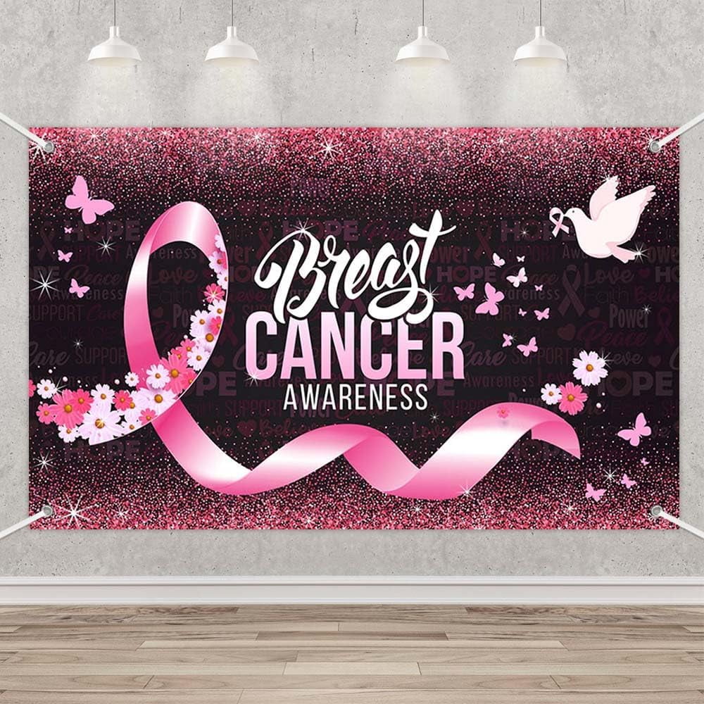 Breast Cancer Awareness Backdrop Banner, October Pink Ribbon Charity ...