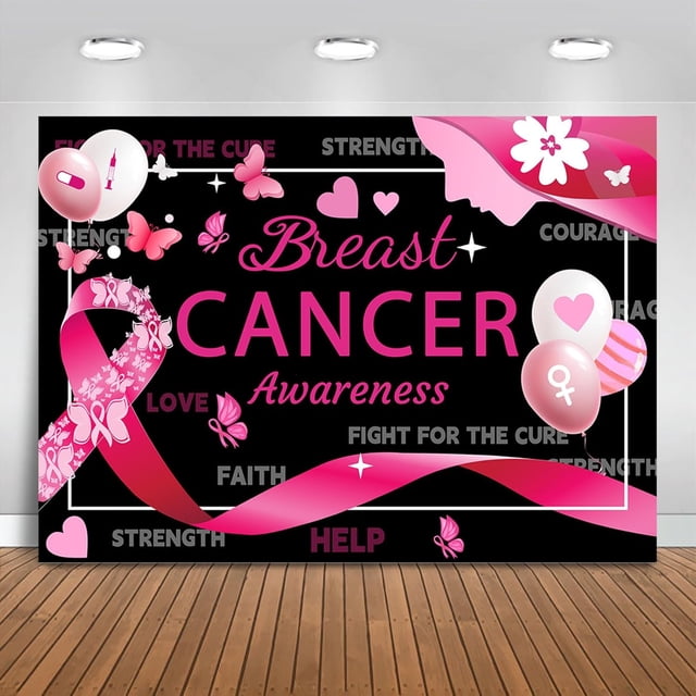 Breast Cancer Awareness Backdrop Banner Pink Ribbon Breast Cancer ...