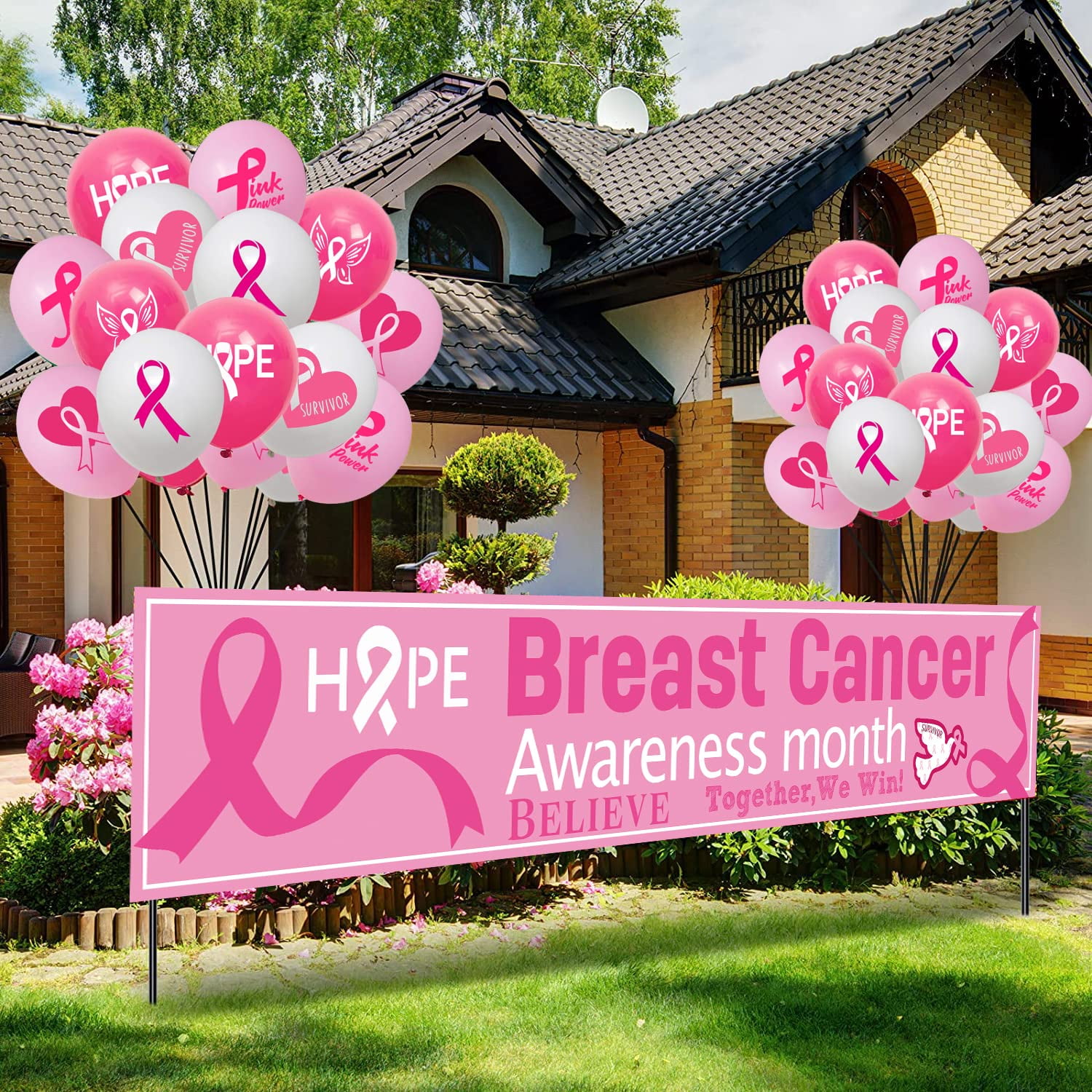 Breast Cancer Awareness Backdrop Banner Pink Ribbon Outdoor Yard Sign ...