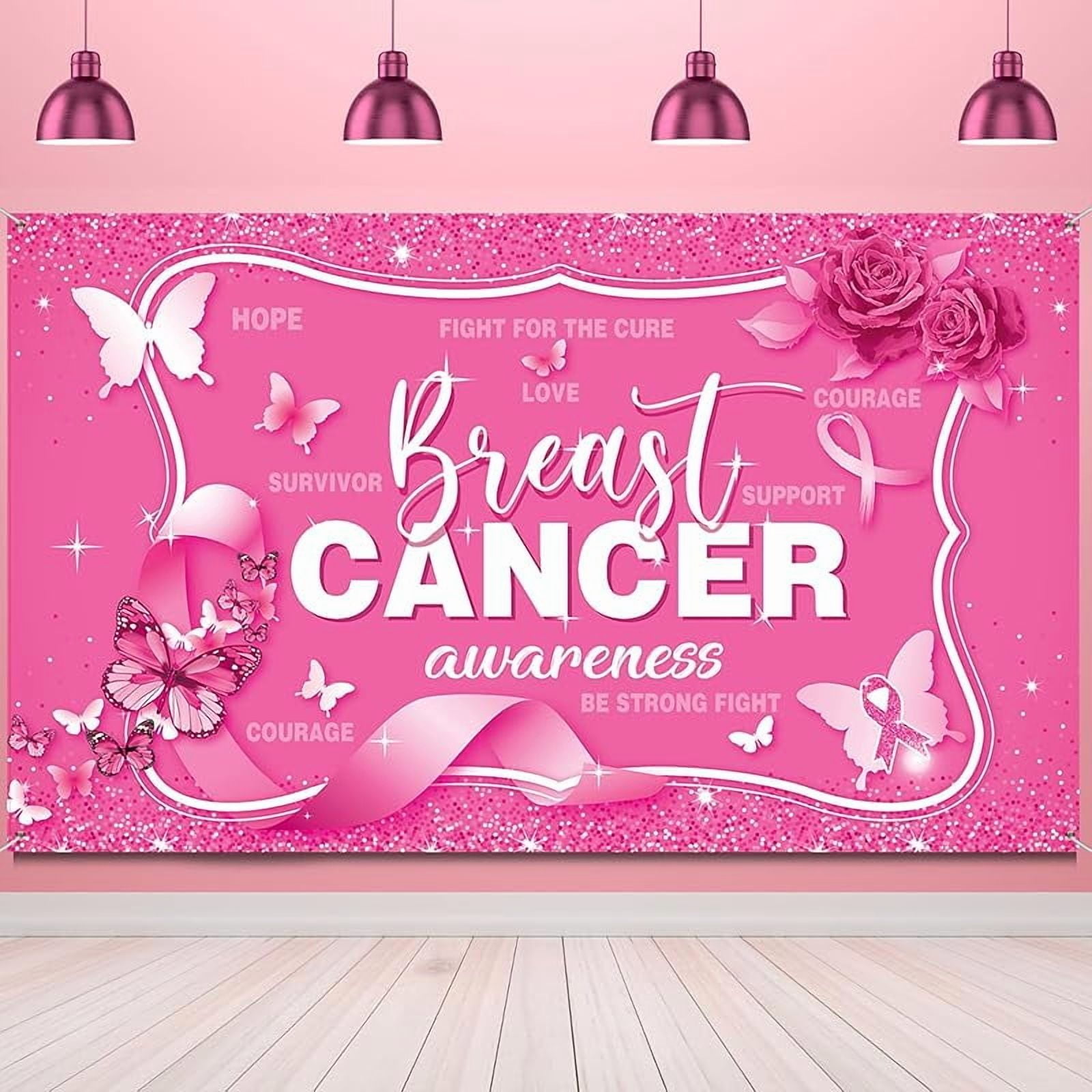 Breast Cancer Awareness Backdrop Decorations Banner, Pink Ribbon Hope ...