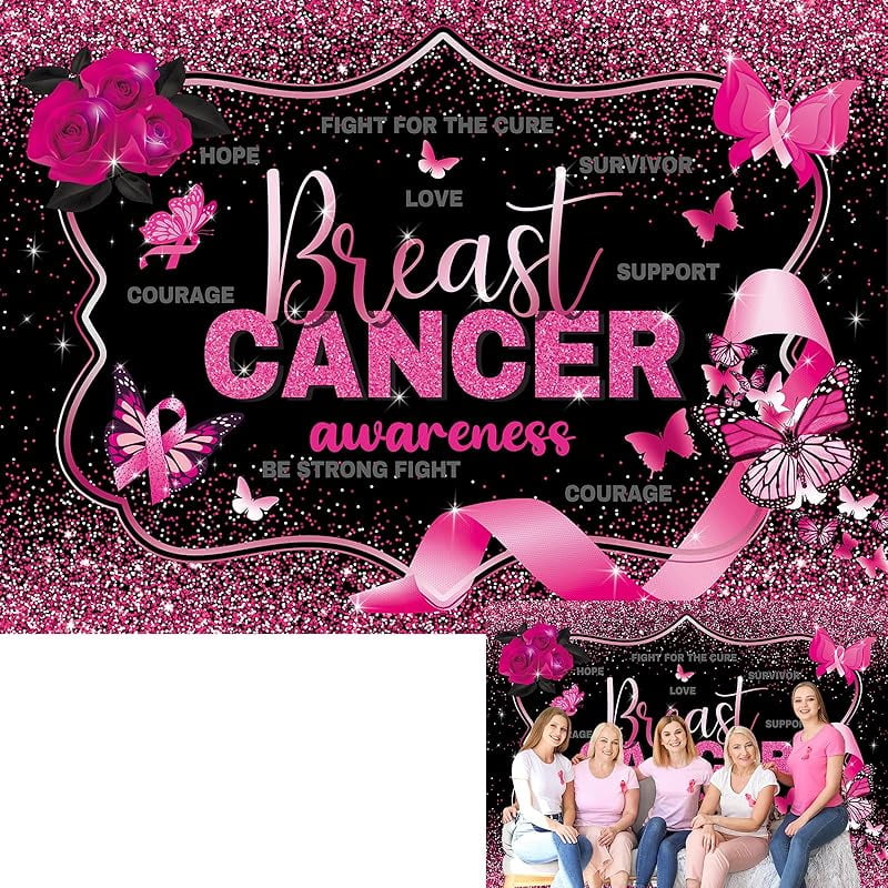 Breast Cancer Awareness Backdrop Pink Butterfly Love Hope Support ...