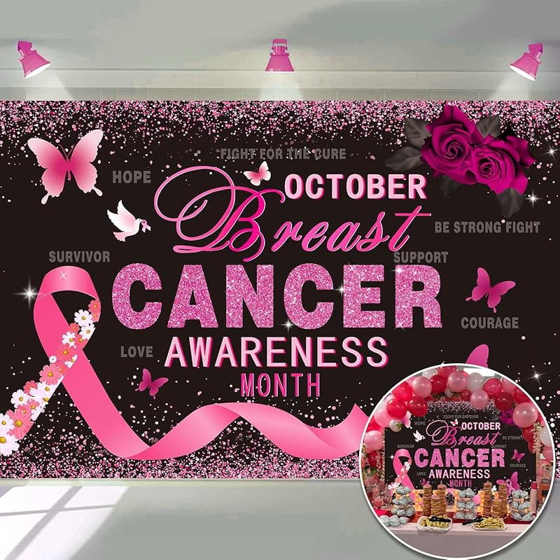 Breast Cancer Awareness Backdrop Pink Ribbon Love Hope Support Courage ...