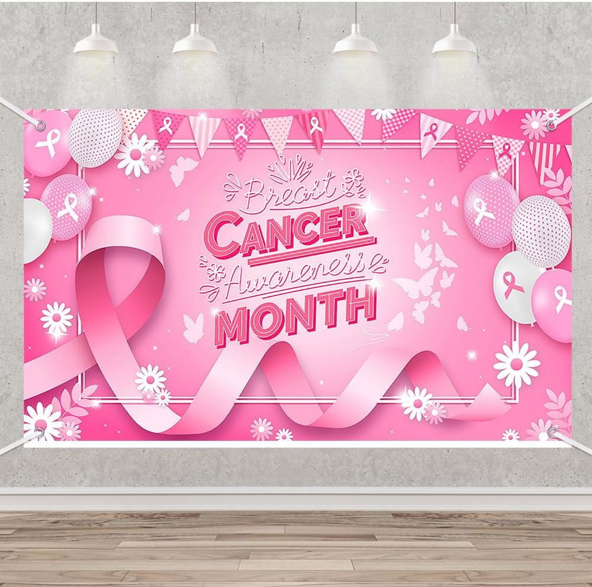 Breast Cancer Awareness Backdrop Pink Ribbon Party Banner Home Office ...