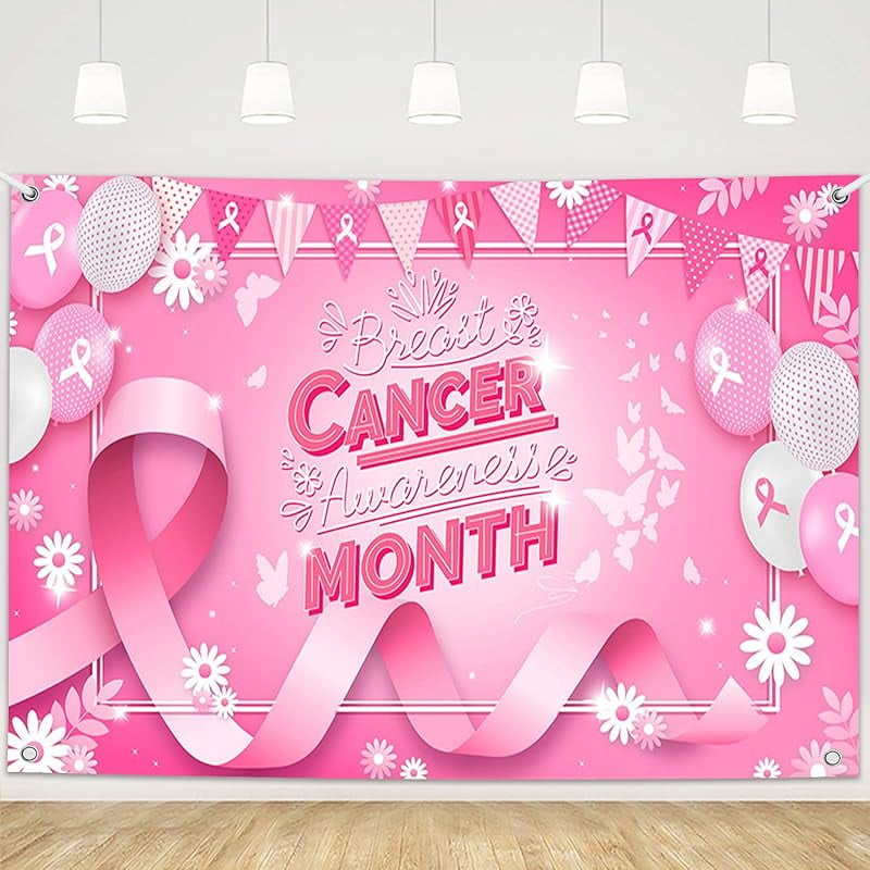 Breast Cancer Awareness Backdrop Pink Ribbon Party Banner Home Office ...