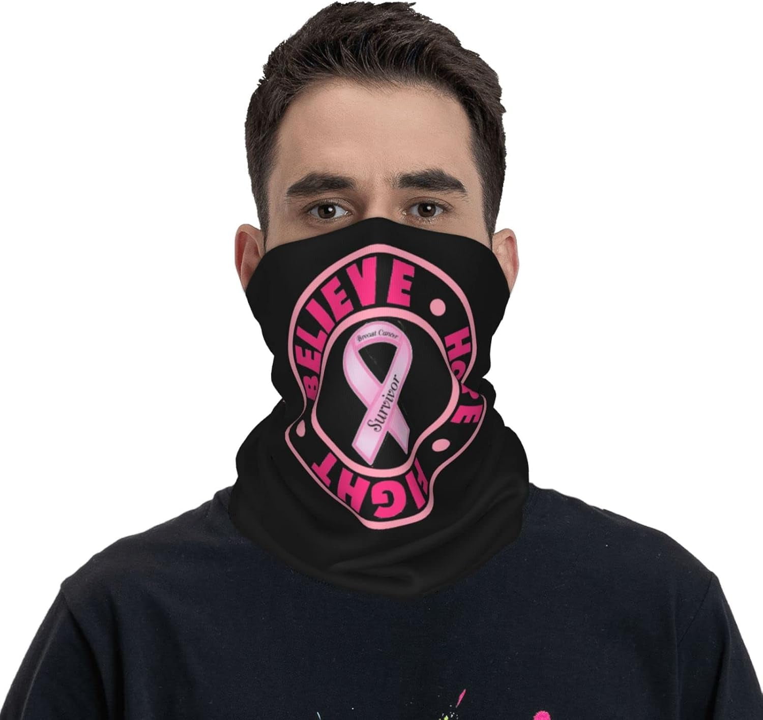 Breast Cancer Awareness–Believe, Hope, Fight Neck Gaiter Face Mask ...