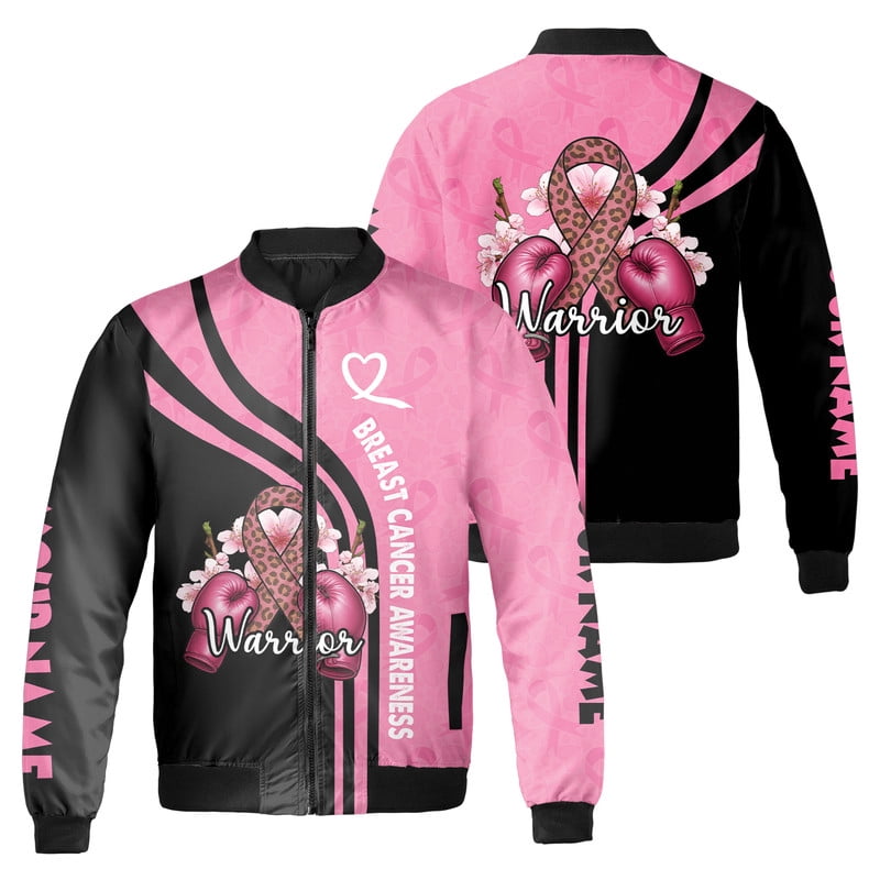 Breast Cancer Awareness Bomber Jacket – Warrior Pink Ribbon Custom Name ...