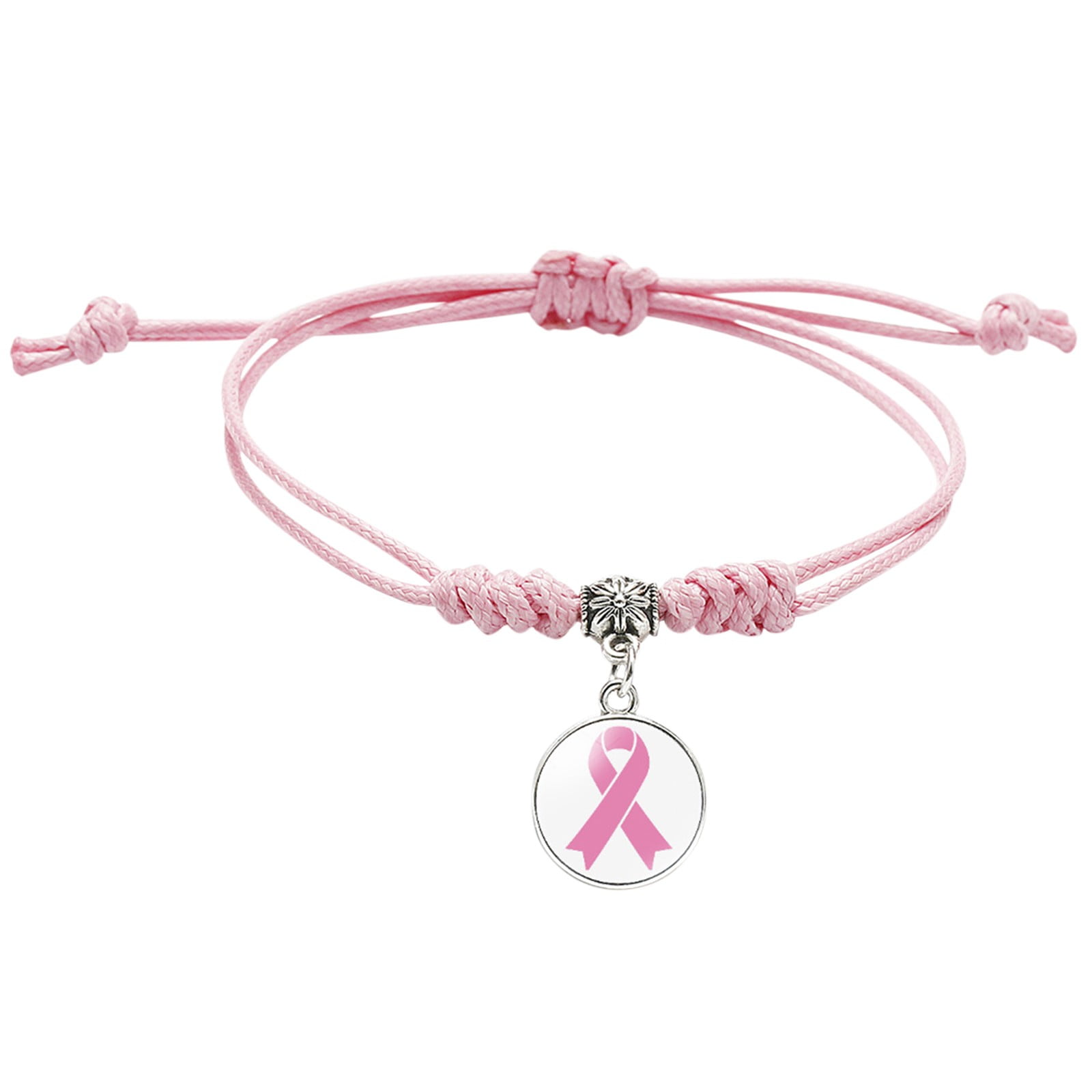 Cancer Awareness Bracelets - Adjustable Pink Ribbon Braided Cord ...