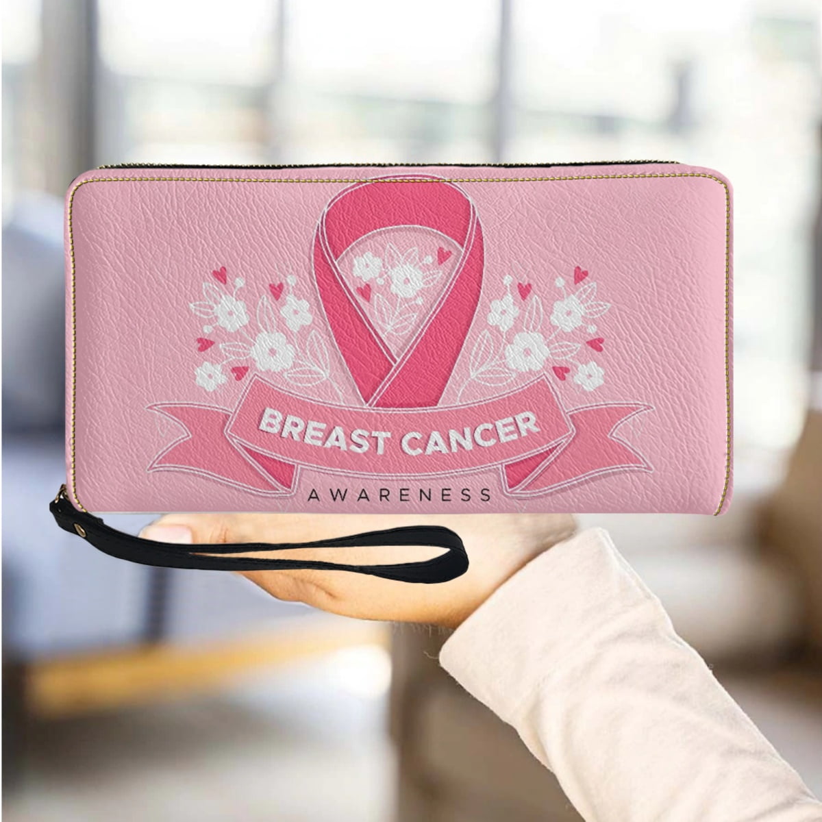 Breast Cancer Awareness Brand Design Leather Zipper Wallet Multi-Card ...