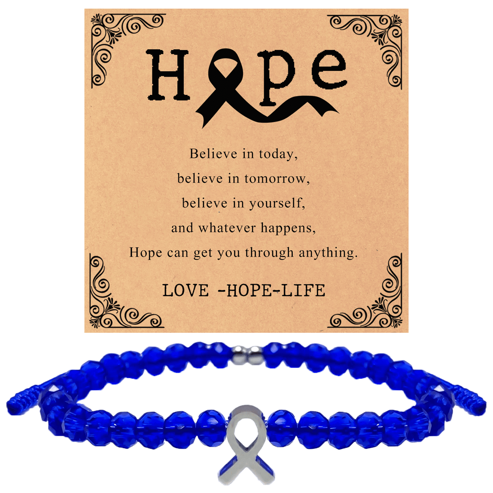 Breast Cancer Awareness Crystal Bead Bracelet with Charity Ribbon ...