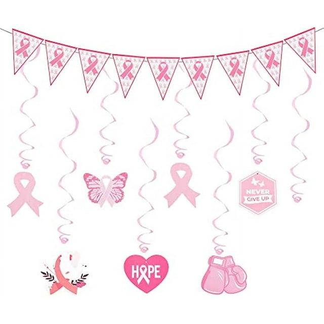 Breast Cancer Awareness Decorations Pink Ribbon Pennant Banners Wall ...