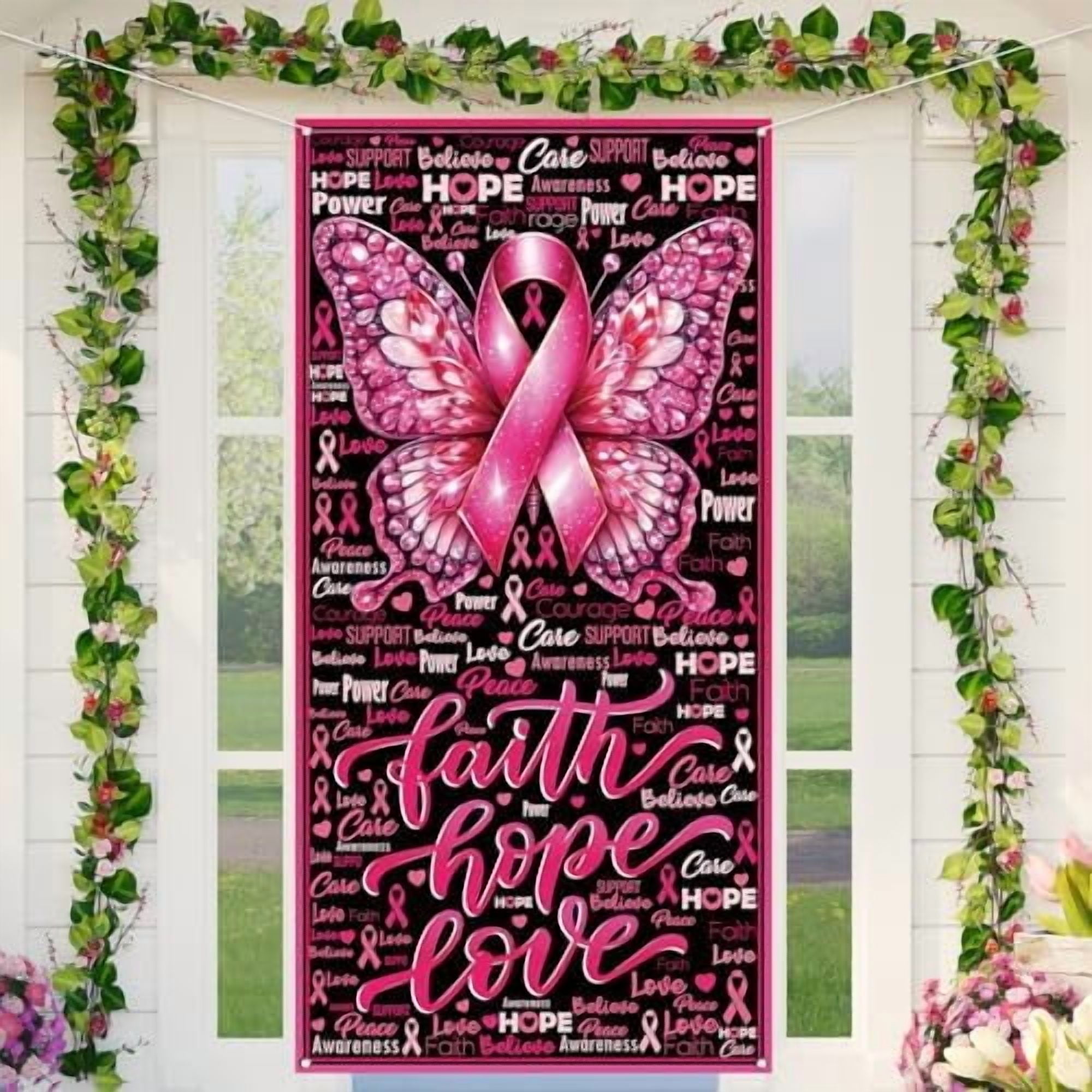 Breast Cancer Awareness Door Cover Faith Hope Love Butterfly Photo ...