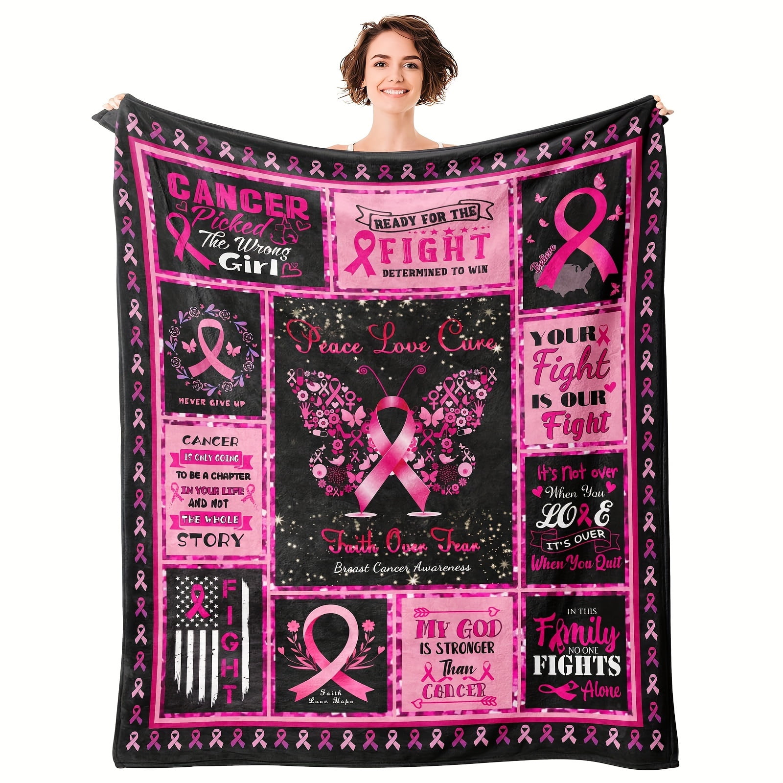 Breast Cancer Awareness Flannel Throw Blanket - Inspirational Comfort ...