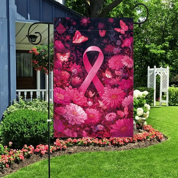 Breast Cancer Awareness Garden Flag with Ribbon Design, Sturdy ...