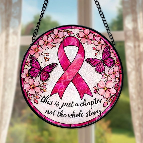 Breast Cancer Awareness Glass Suncatcher v2, Pink Ribbon Window Decor ...