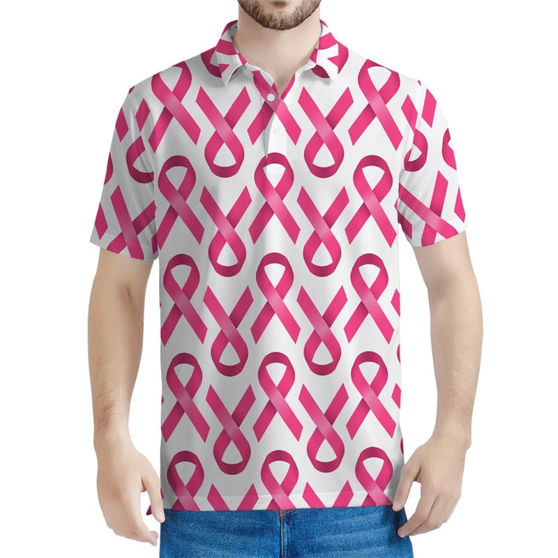 Breast Cancer Awareness Graphic Polo Shirt Women 3d Printed Pink Ribbon Tee Shirts Casual Button ...