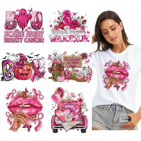 Breast Cancer Awareness Iron-On Transfers: Pink ribbon (for clothes ...