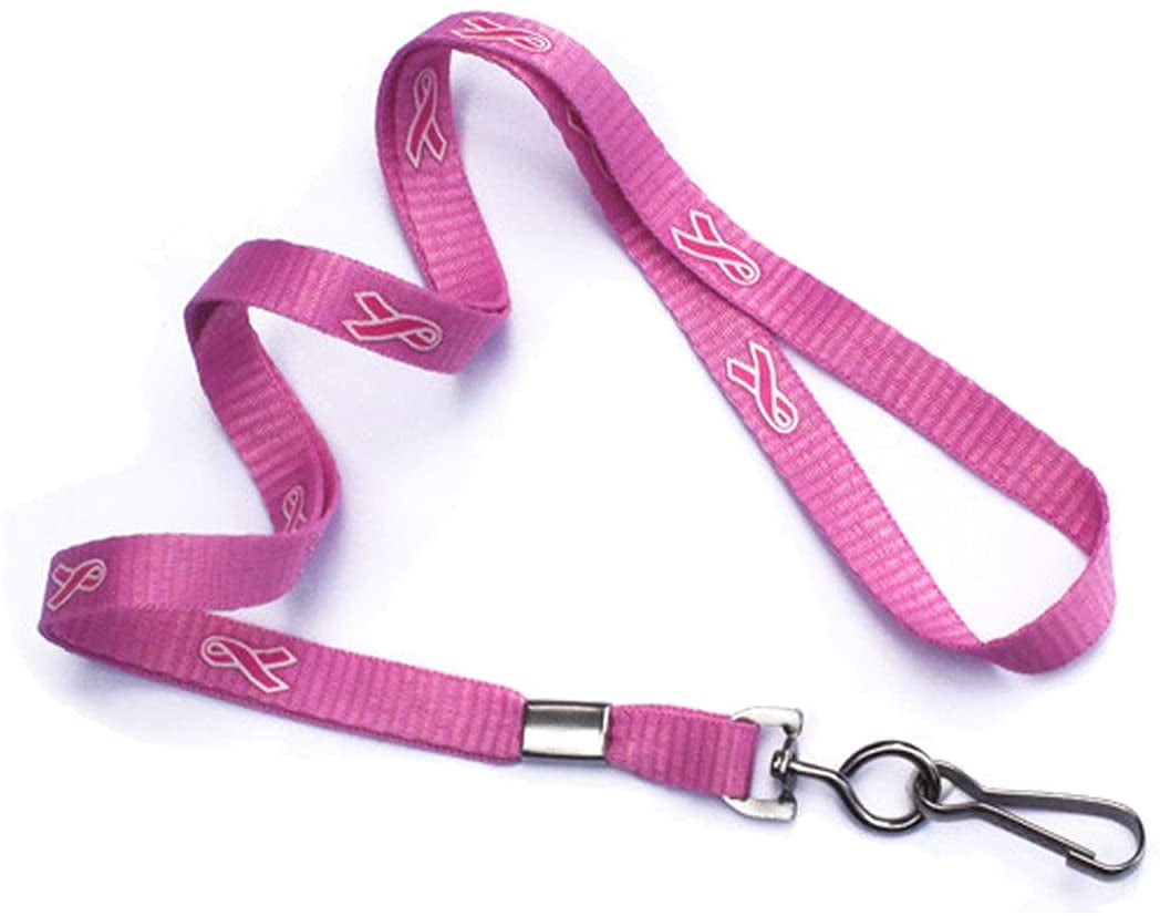 Breast Cancer Awareness Lanyard with Swivel Hook - Pink Ribbon Print ...