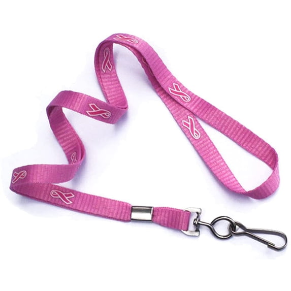 Breast Cancer Awareness Lanyard with Swivel Hook - Pink Ribbon Print ...