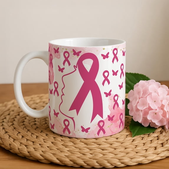 Breast Cancer Awareness Mug, Cute Pink Ribbon Survivor Gift Ceramic Cup ...