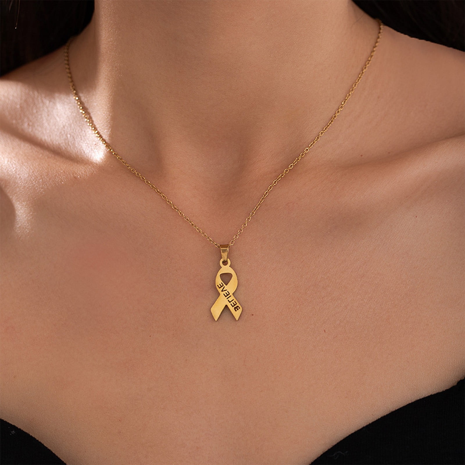 Breast Cancer Awareness Necklace - Pink Ribbon Charm Alloy ...