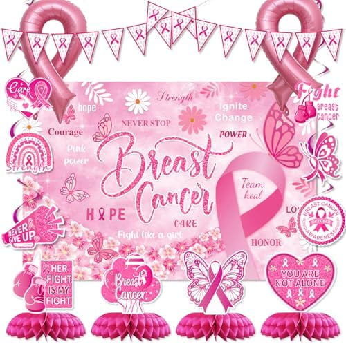 Breast Cancer Awareness Party Decorations,Include Banner,Hanging Swirls ...