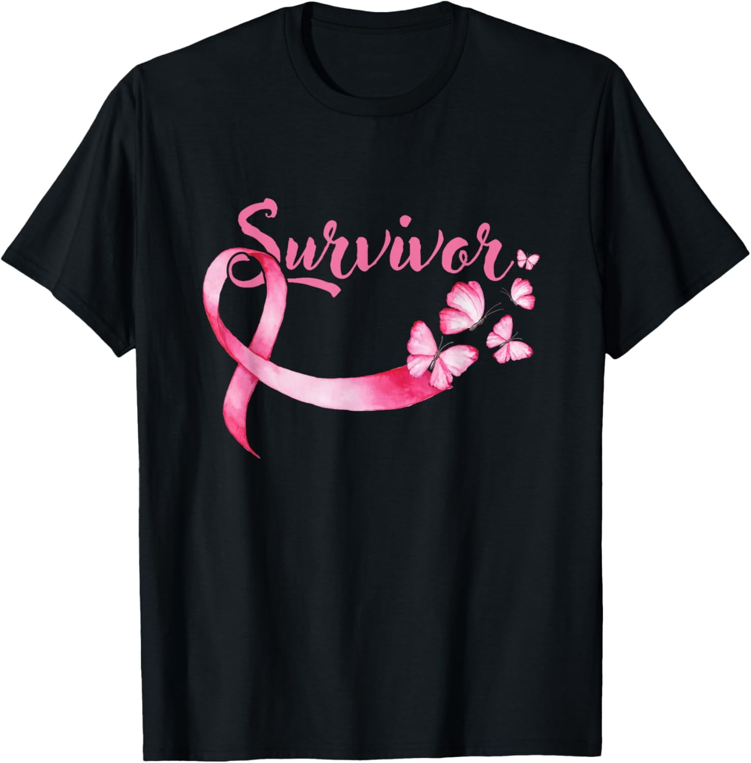 Breast Cancer Awareness Pink Butterflies Ribbon Survivor T-Shirt ...