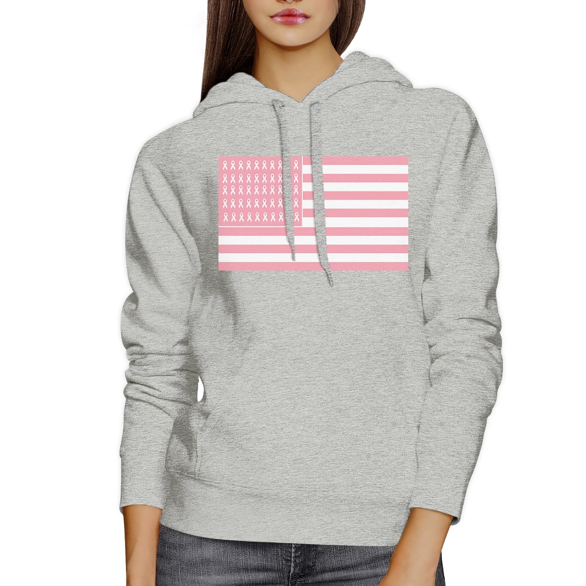 Breast Cancer Awareness Pink Flag Grey Hoodie - Walmart.com