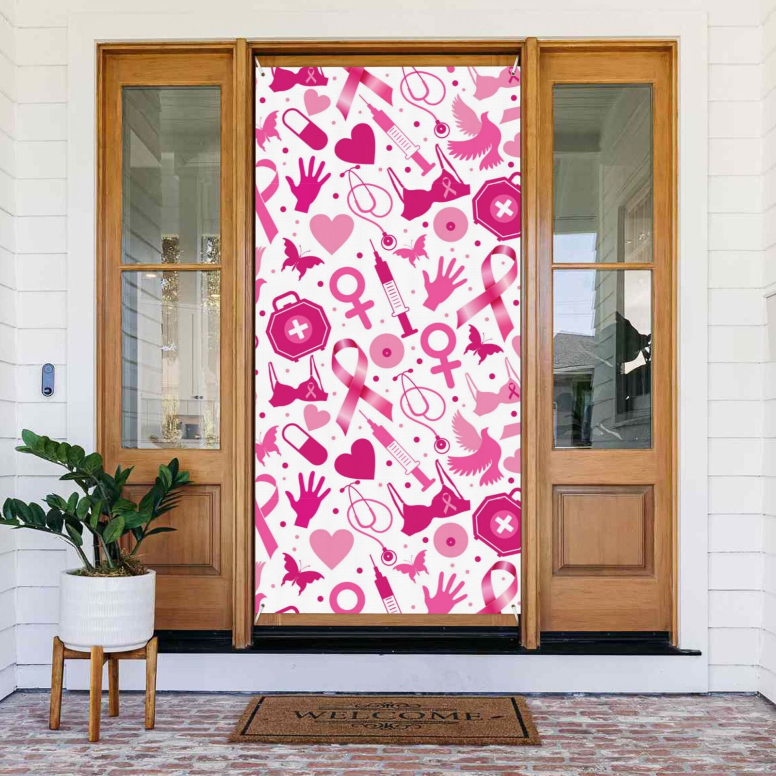 Breast Cancer Awareness Pink Ribbon Door Cover Decoration Backdrop ...