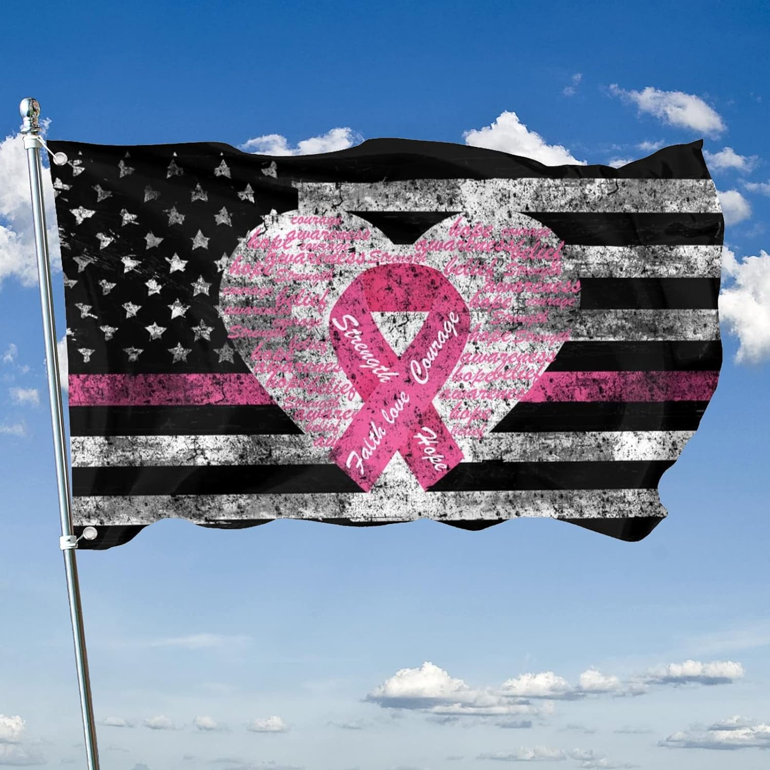Breast Cancer Awareness Pink Ribbon Flag 2x3 ft Outdoor House Flags ...