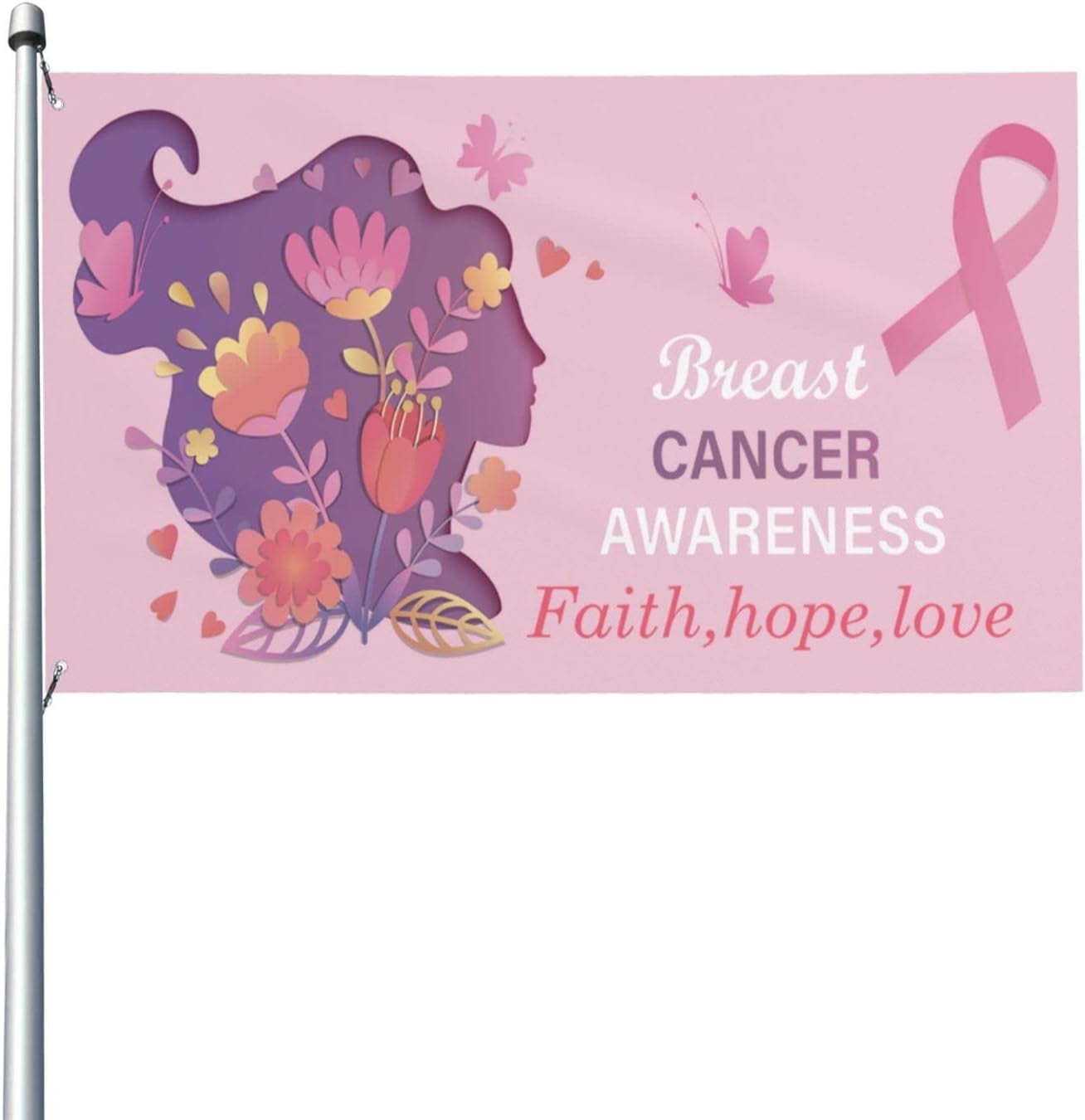 Breast Cancer Awareness Pink Ribbon Flag 4.85x8 ft Faith Hope Love ...