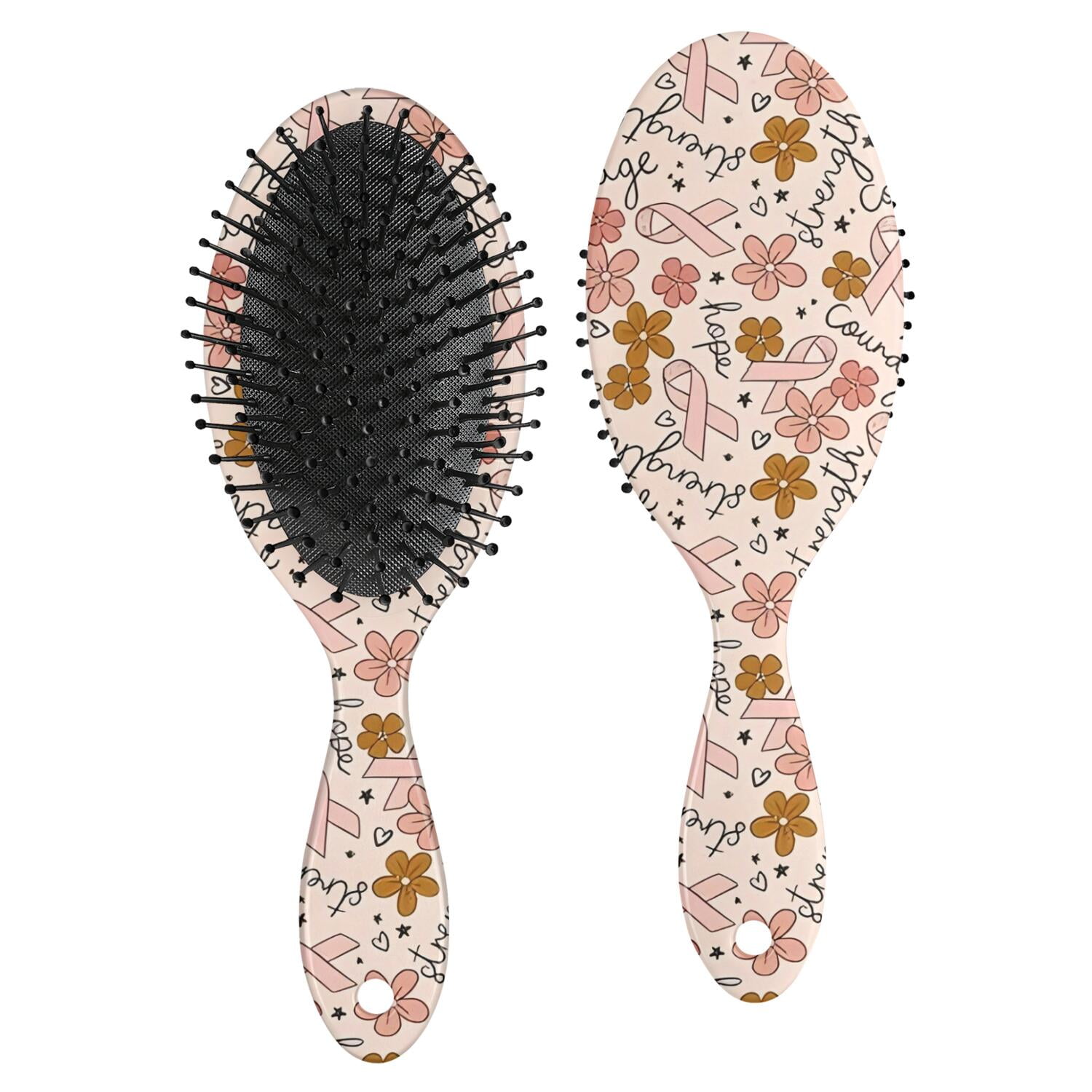 Breast Cancer Awareness Pink Ribbon Floral Pattern Hair Brush,Girls ...