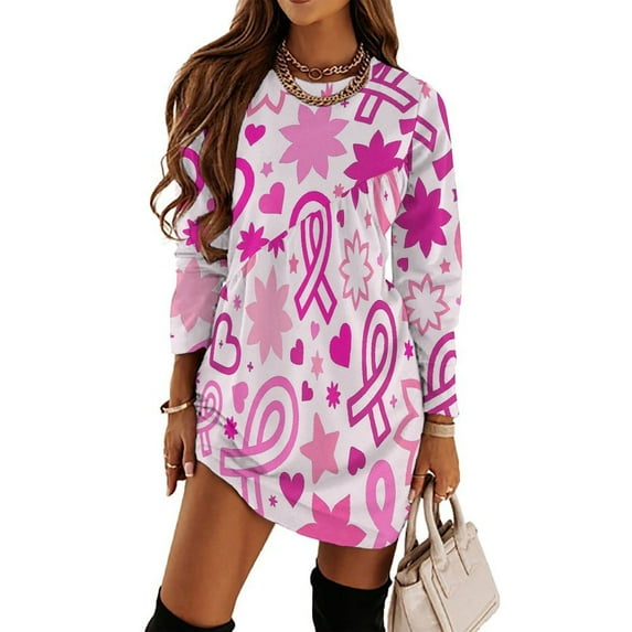 Breast Cancer Awareness Pink Ribbon Loose Dress Evening Dress Summer ...