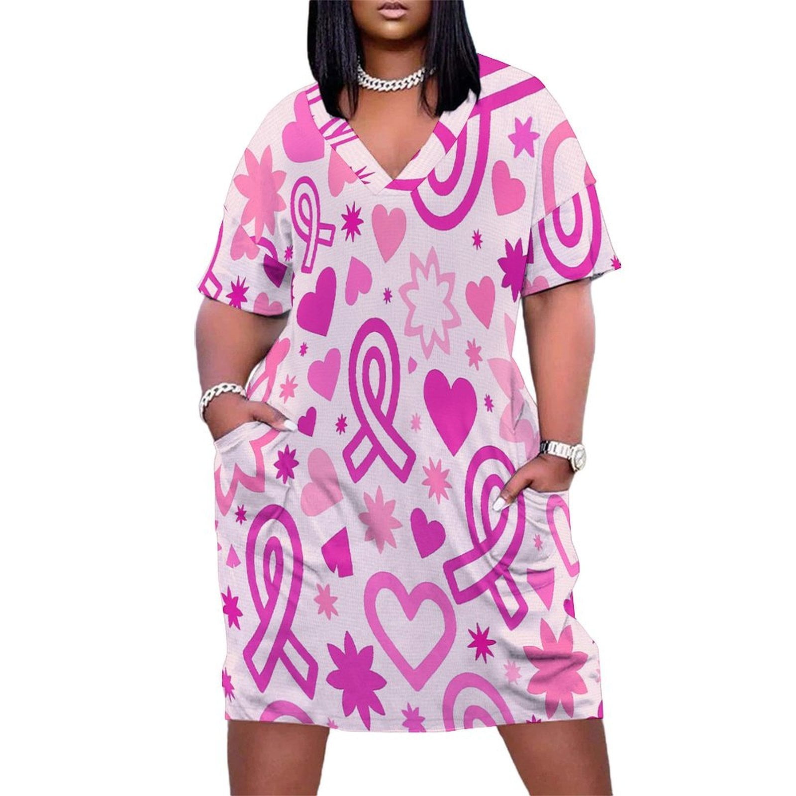 Breast Cancer Awareness Pink Ribbon Loose Pocket Dress Dresses Summer ...