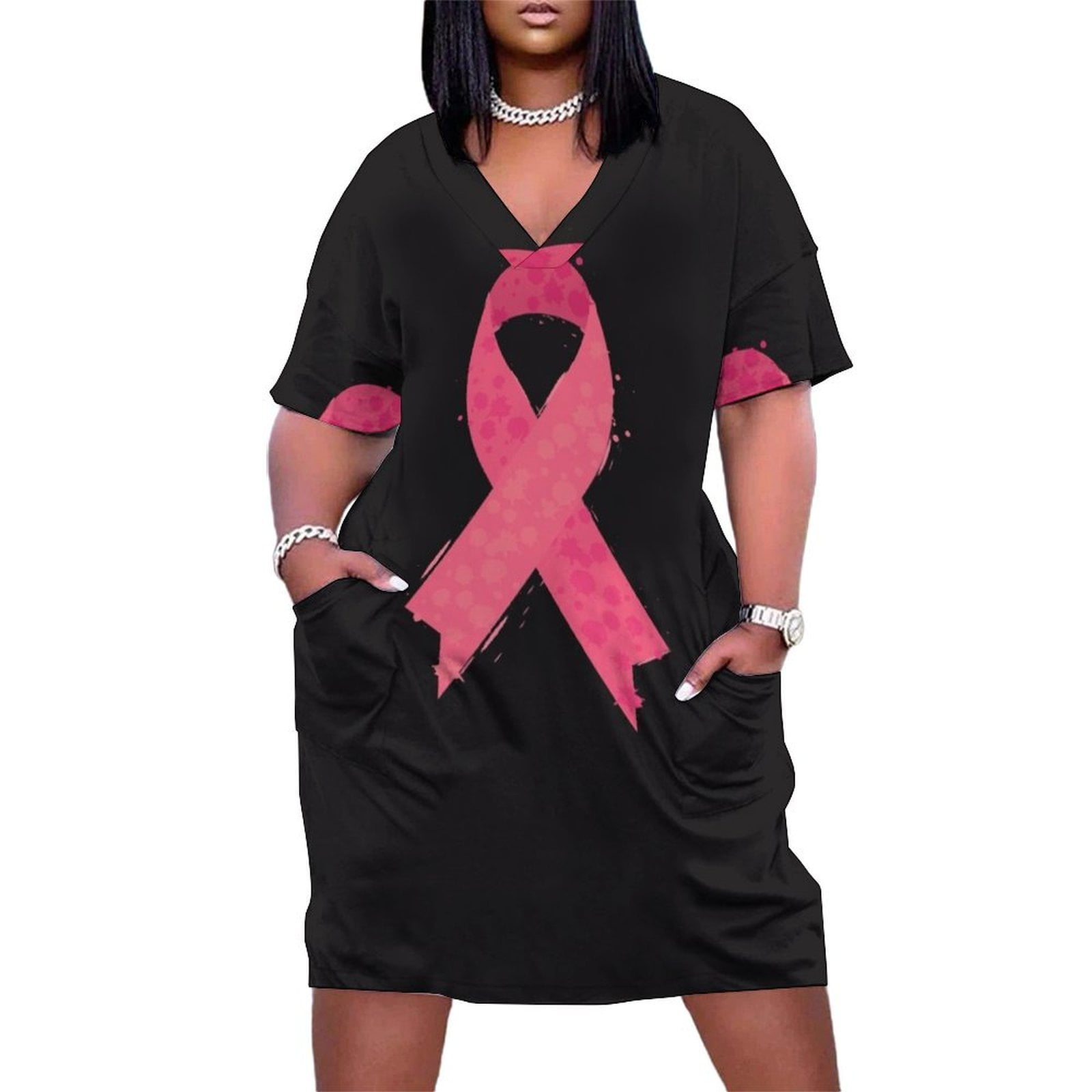 Breast Cancer Awareness - Pink Ribbon Loose Pocket Dress wedding guest ...