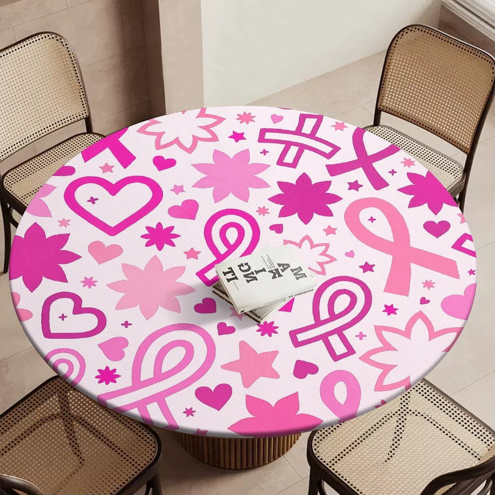 Breast Cancer Awareness Pink Ribbon Round Table Cover Kitchen Printed ...