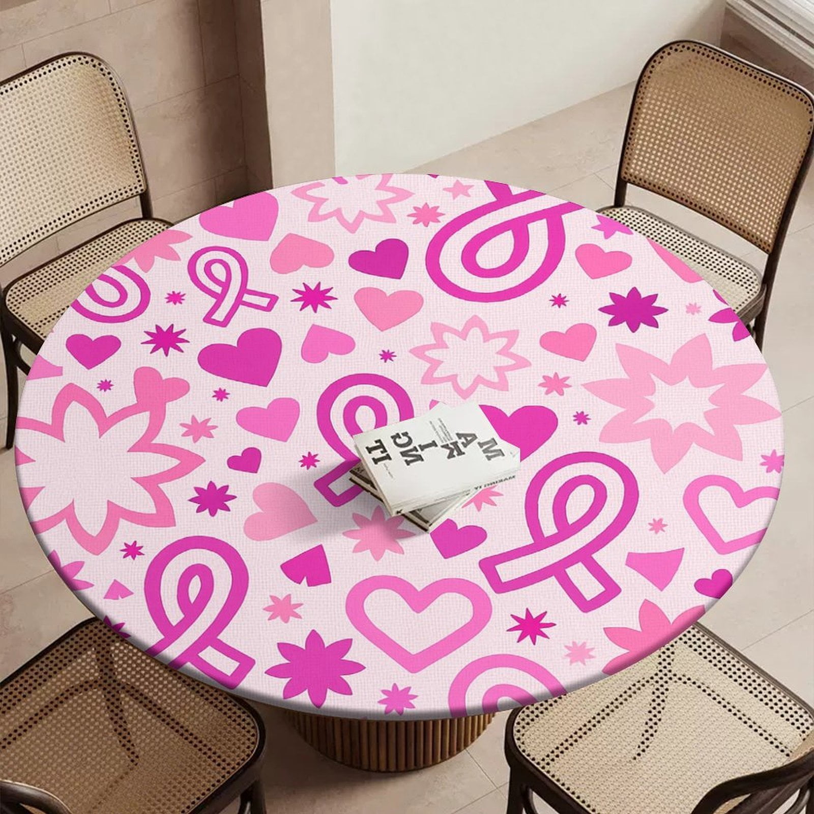 Breast Cancer Awareness Pink Ribbon Round Table Cover Kitchen Printed ...
