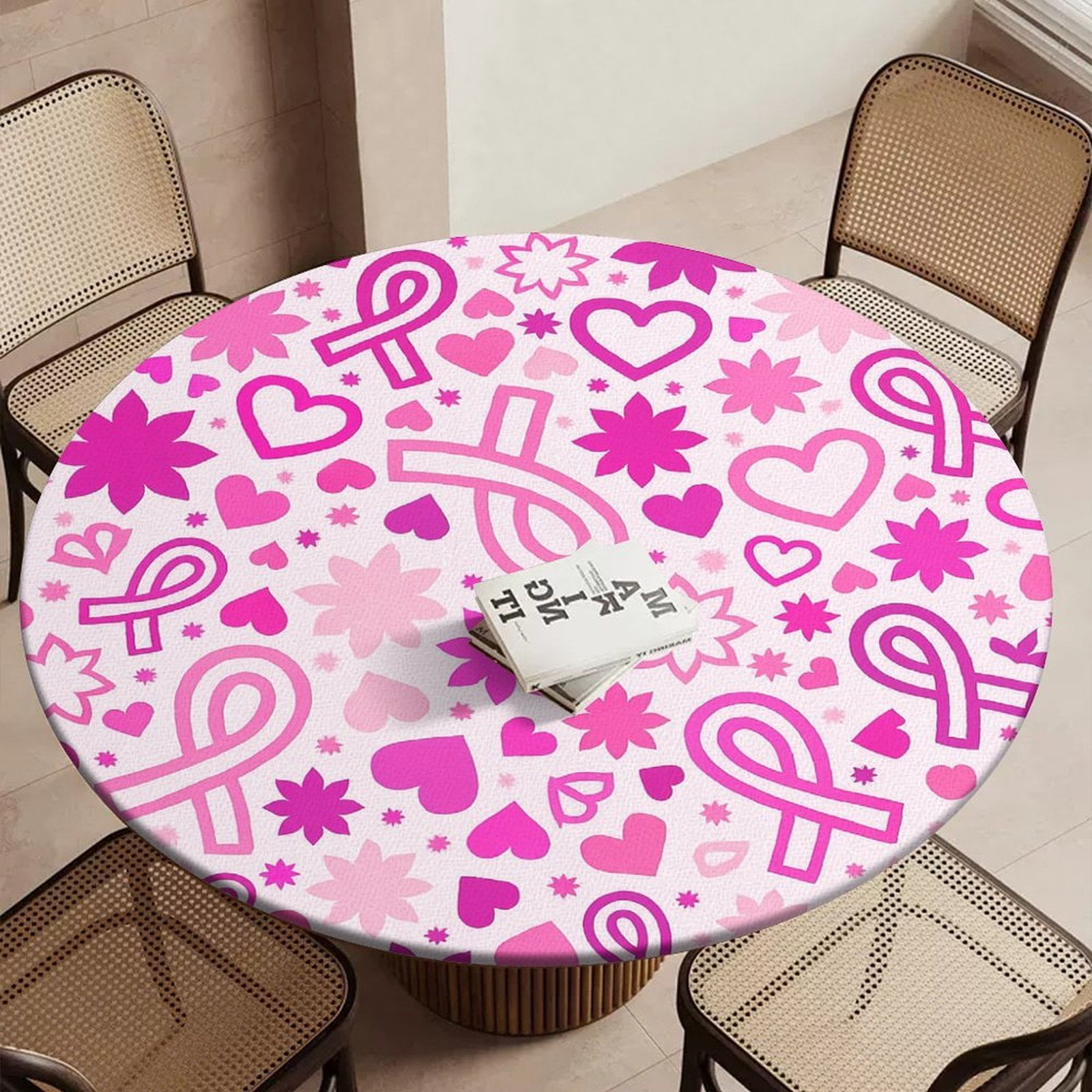 Breast Cancer Awareness Pink Ribbon Round Table Cover Kitchen Printed ...