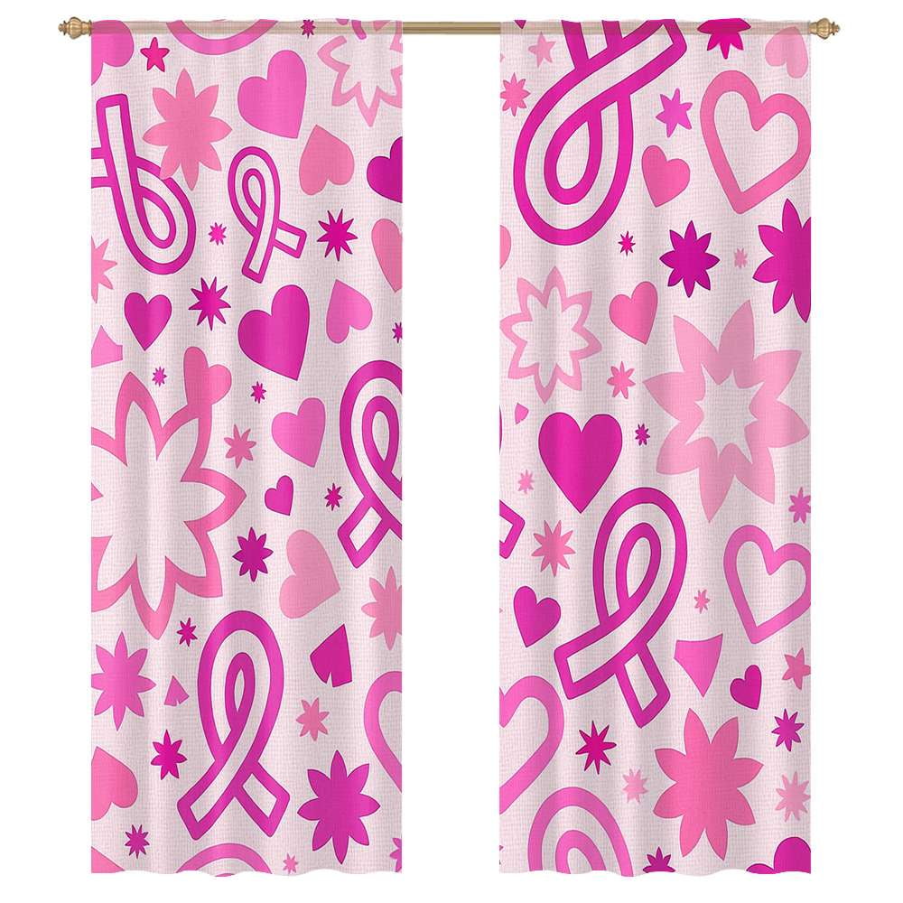 Breast Cancer Awareness Pink Ribbon Sheer Voile Curtain Window Tulle ...