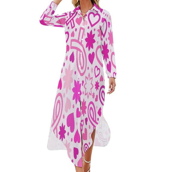 Breast Cancer Awareness Pink Ribbon Shirt Dress Long Sleeve Street ...