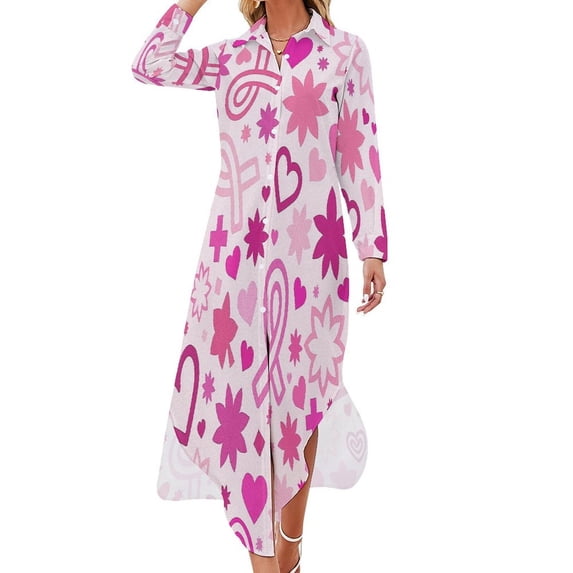 Breast Cancer Awareness Pink Ribbon Shirt Dress Long Sleeve Street ...